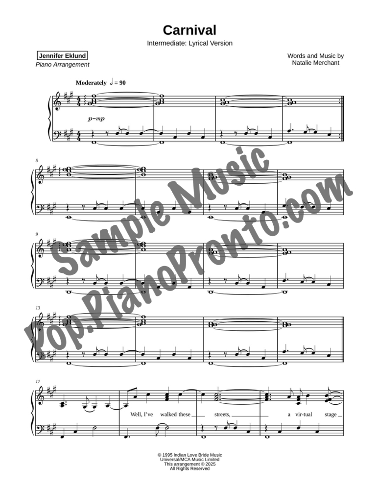Carnival (Intermediate: Lyrical Version) By Natalie Merchant - F.M. Sheet Music - Pop ...